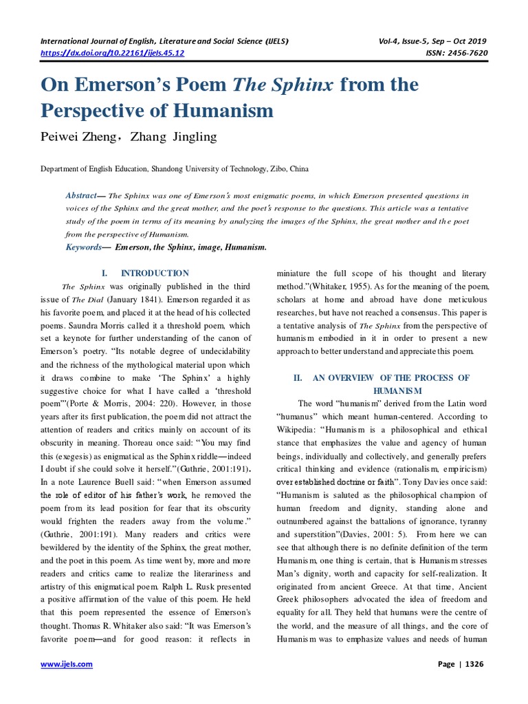 On Emerson's Poem The Sphinx From The Perspective of Humanism | PDF ...