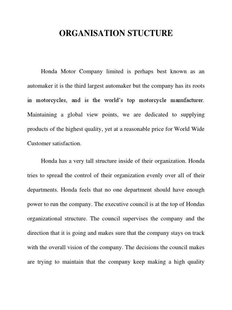 Honda Motor Company Organizational Structure | PDF