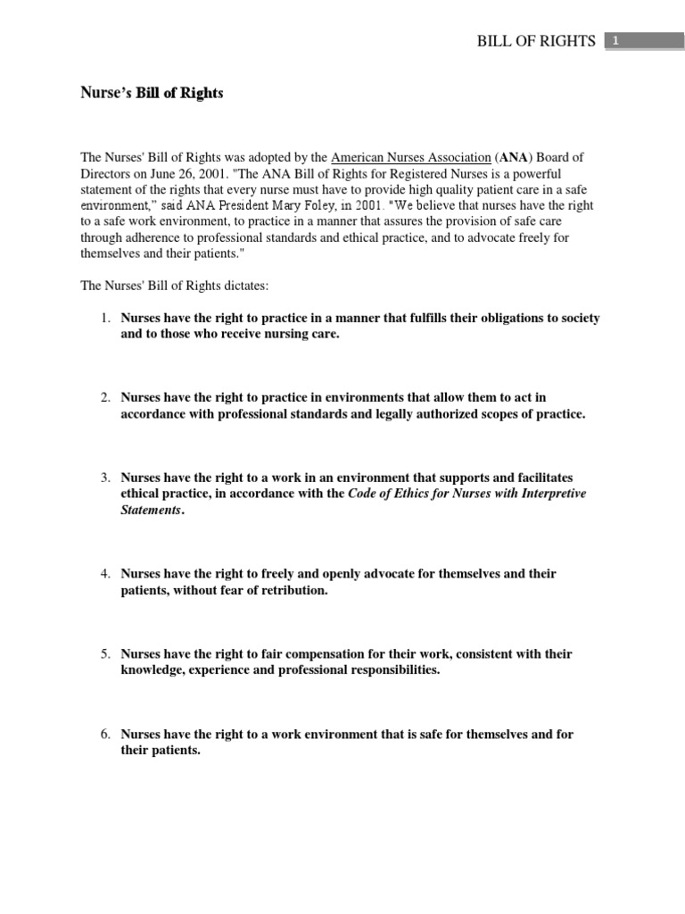 Nurses' Bill of Right | PDF | Nursing | Health Care