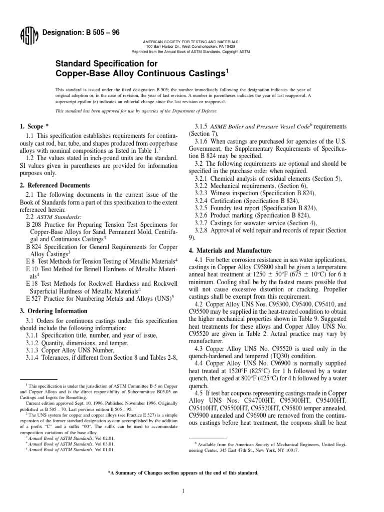 Astm B505 (C93700) PDF | PDF | Engineering Tolerance | Heat Treating