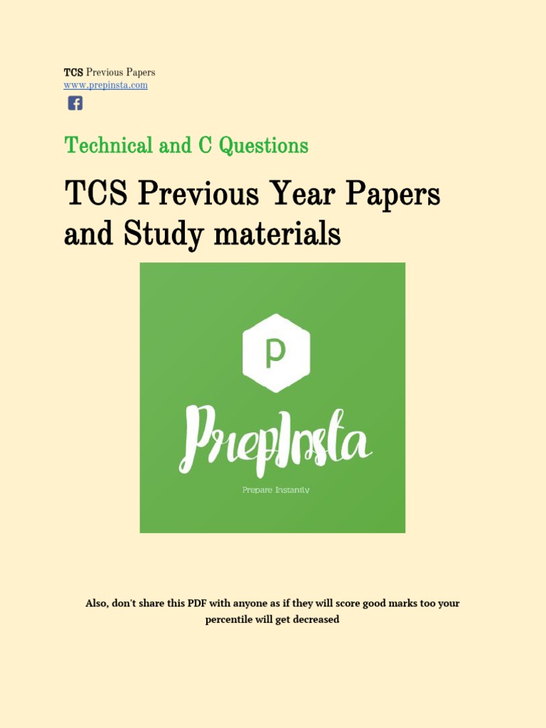 TCS Previous Year Papers and Study Materials: Technical and C Questions | PDF | C (Programming ...