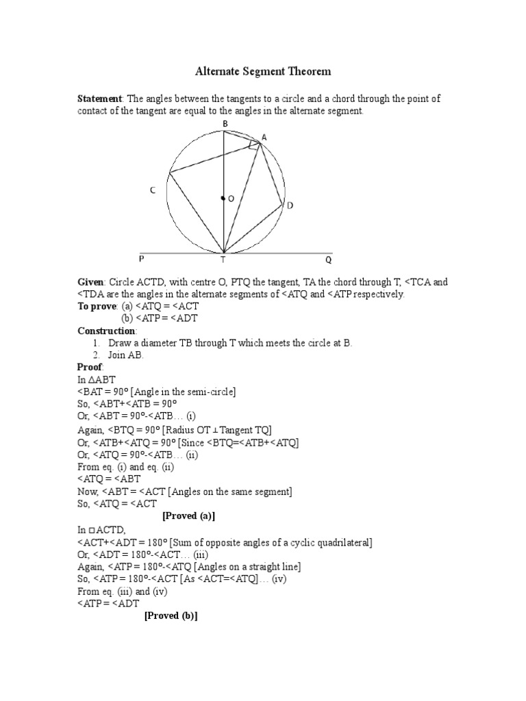 Alternate Segment Theorem Explained | PDF