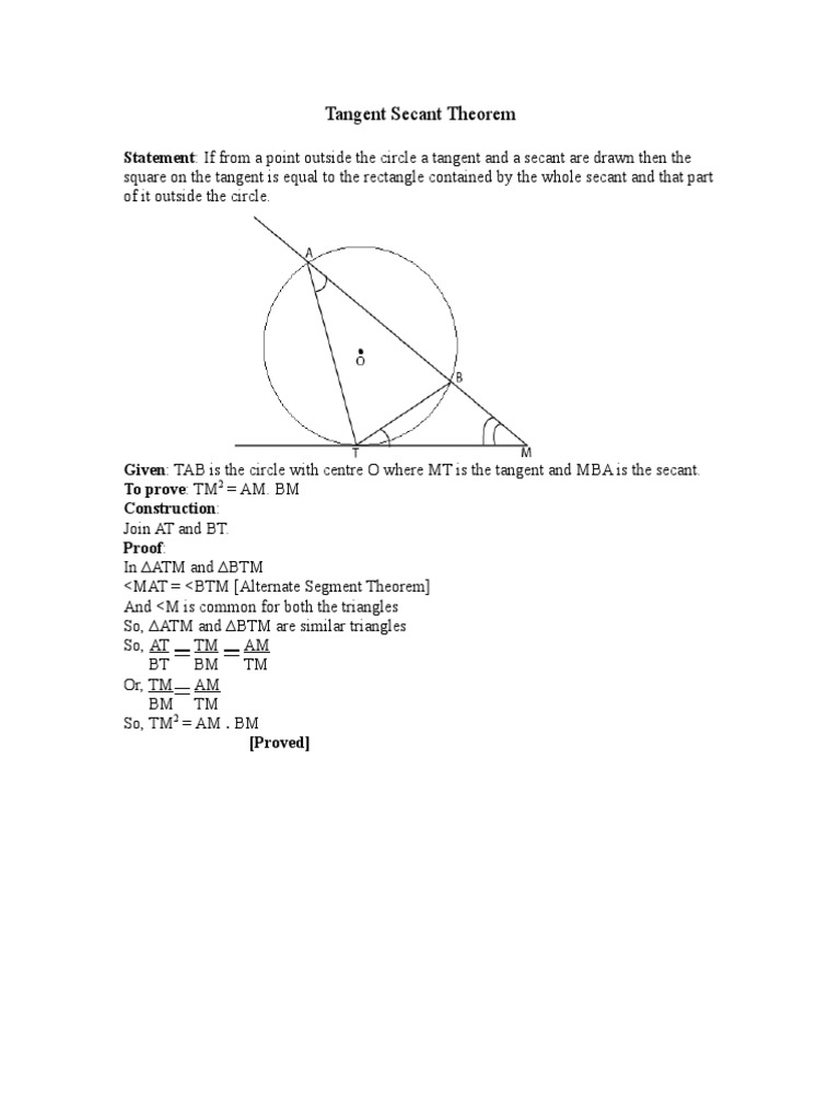 Tangent Secant Theorem | PDF