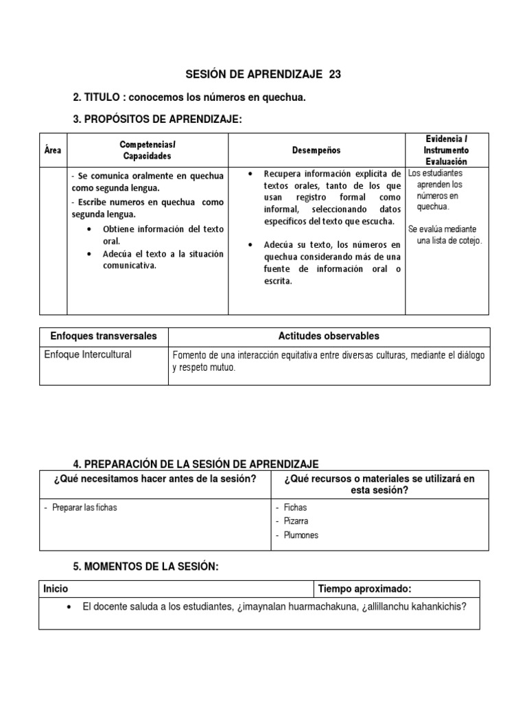 Sesión de Aprendiza 23 - (Quechua) | PDF | Segundo lenguaje | Aprendizaje