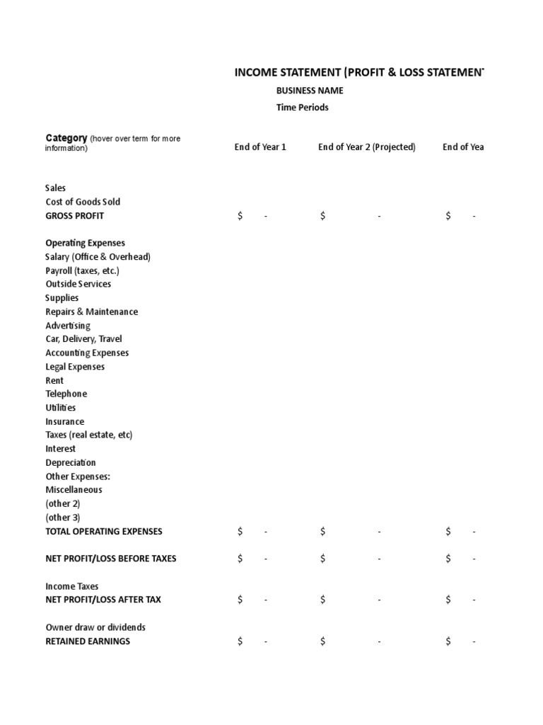 Income Statement For Biz Plan | PDF | Finance & Money Management