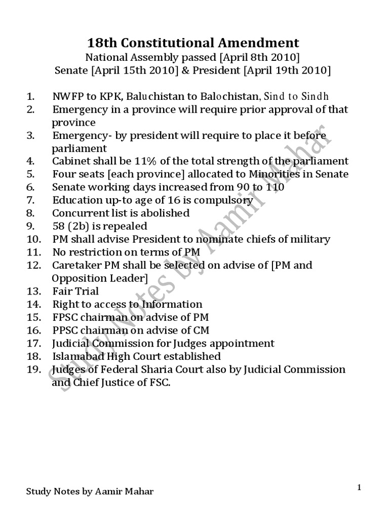 18th Constitutional Amendment | PDF | Federalism | Devolution