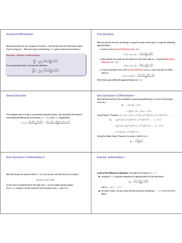 Numerical Differentiation First Derivative: Reminder: Definition of ...
