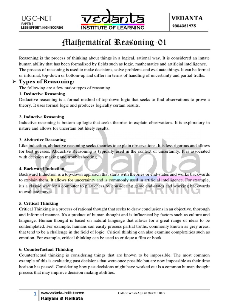 Mathematical Reasoning 1 | PDF | Reason | Inductive Reasoning