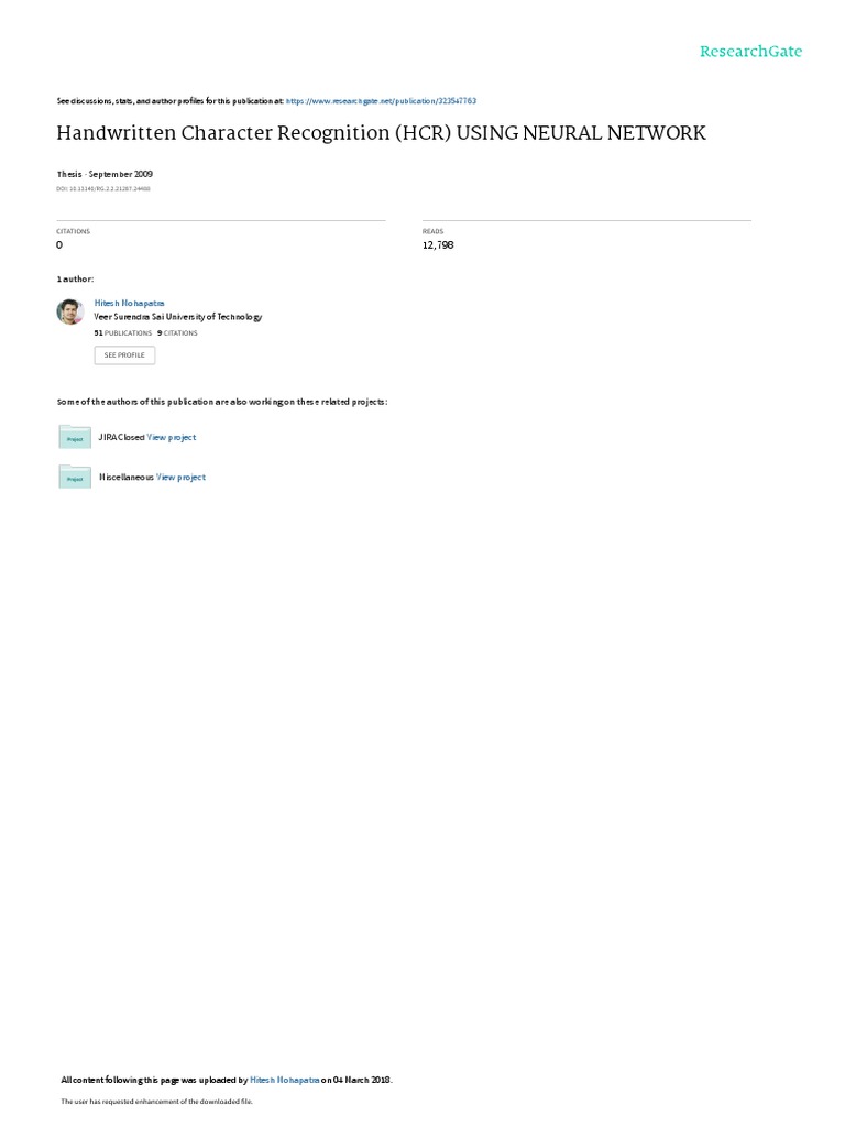 Handwriting Recognition | PDF | Artificial Neural Network | Optical ...