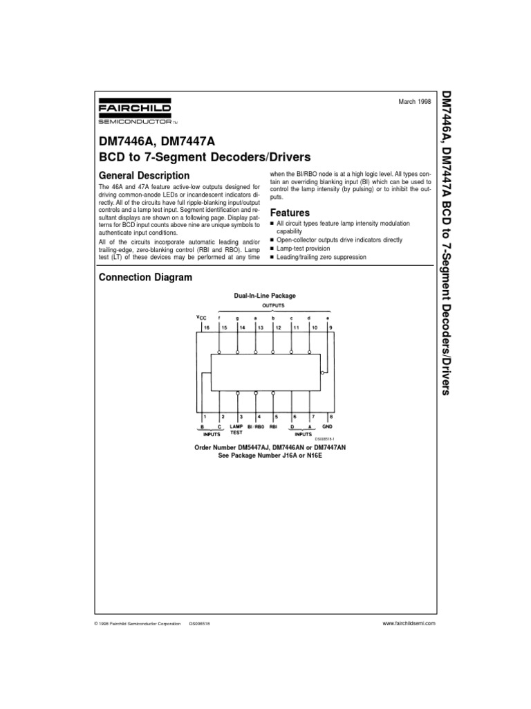 Datasheet Dec BCD-7seg PDF | PDF | Electrical Components | Digital Electronics
