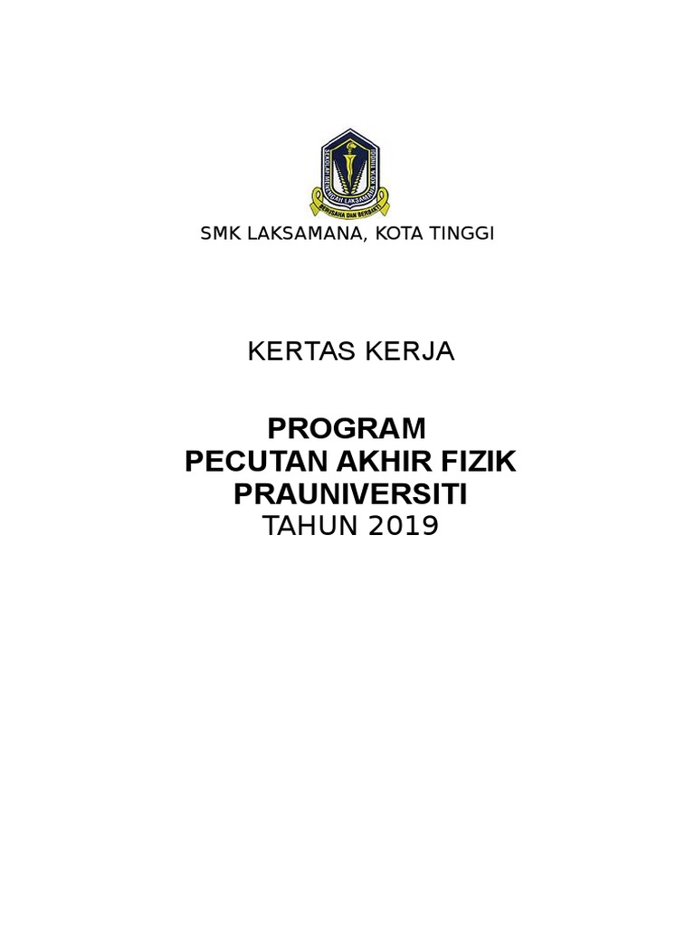 Kertas Kerja Program Kecemerlangan Fizik 2019 Sem 2 | PDF
