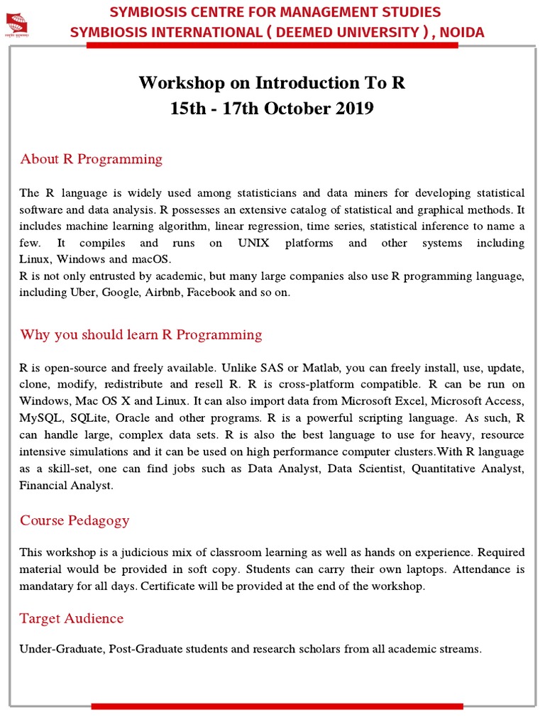 Introduction to R Programming Workshop | PDF | R (Programming Language ...