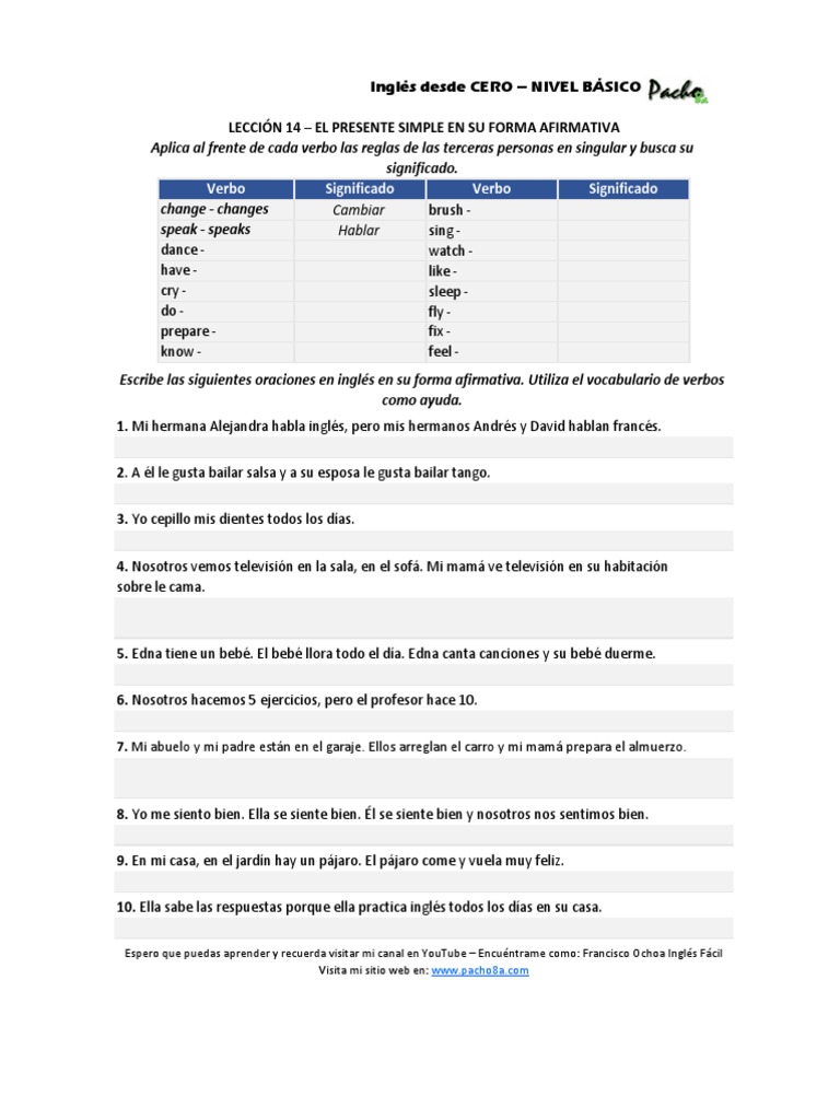 Lección 14 - El Presente Simple y Sus Reglas | PDF | Idiomas ...