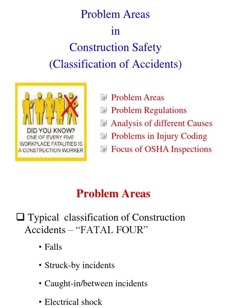 Problem Areas in Construction Safety (Classification of Accidents ...