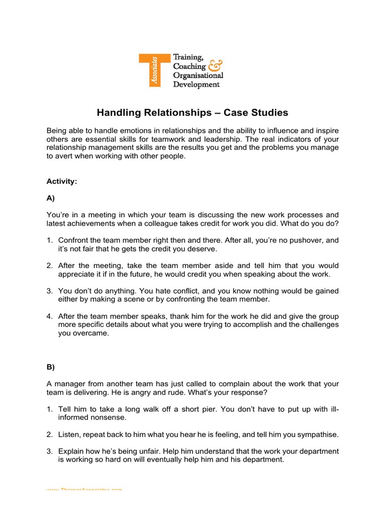 Case Studies (Handling Relationships) | PDF | Cognition | Behavioural Sciences