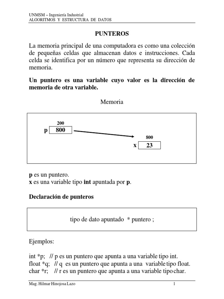 Punteros en C++: Conceptos y Ejemplos | PDF | Puntero (Programación de ...