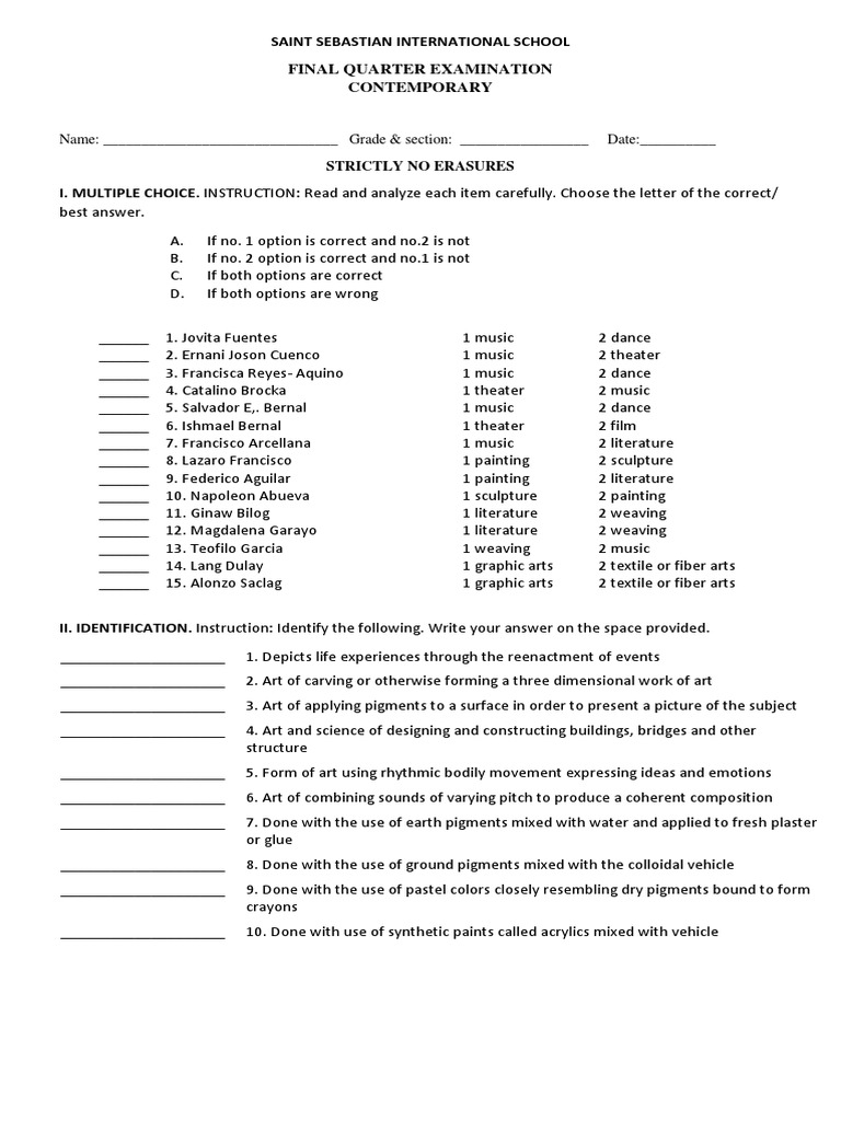 Name: - Grade & Section: - Date | PDF | Art Media | Paintings