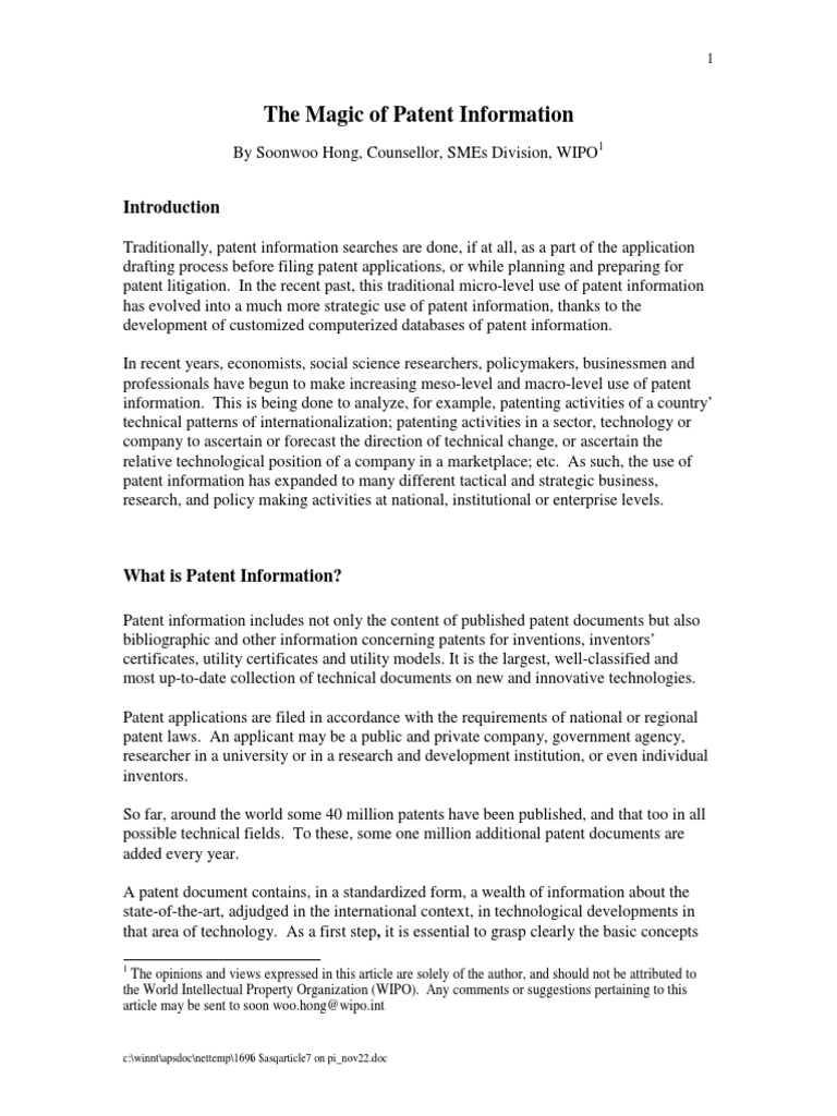The Magic of Patent Information | PDF | Patent Application | Patent