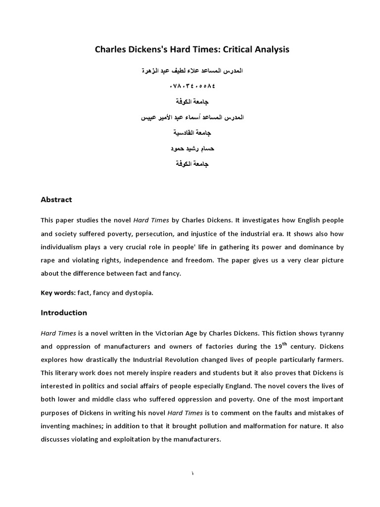 Charles Dickens's Hard Times: Critical Analysis | PDF | Dystopia ...