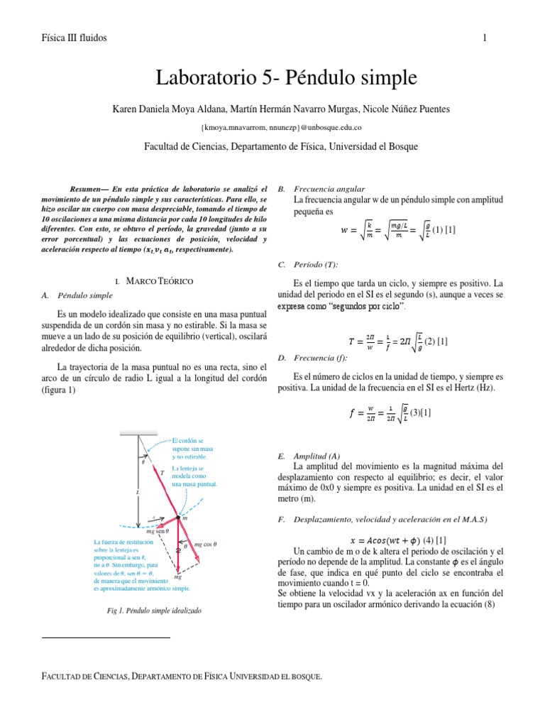 Laboratorio Péndulo Simple | PDF | Péndulo | Fuerza