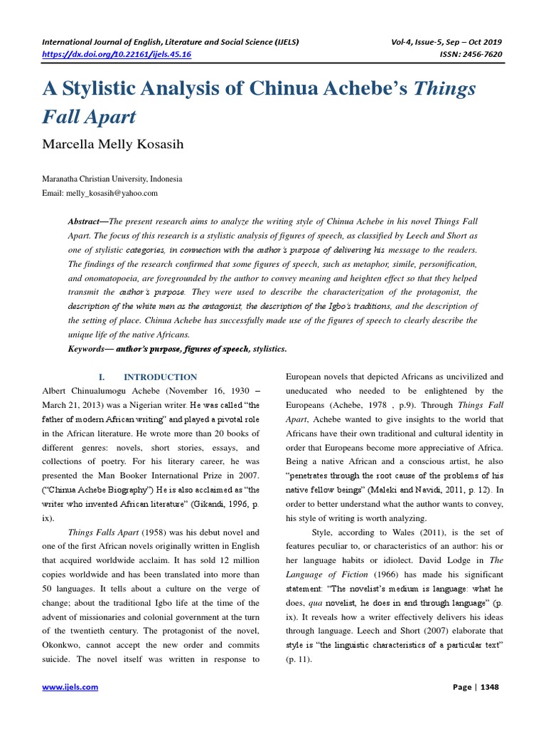 A Stylistic Analysis of Chinua Achebe's Things Fall Apart | PDF