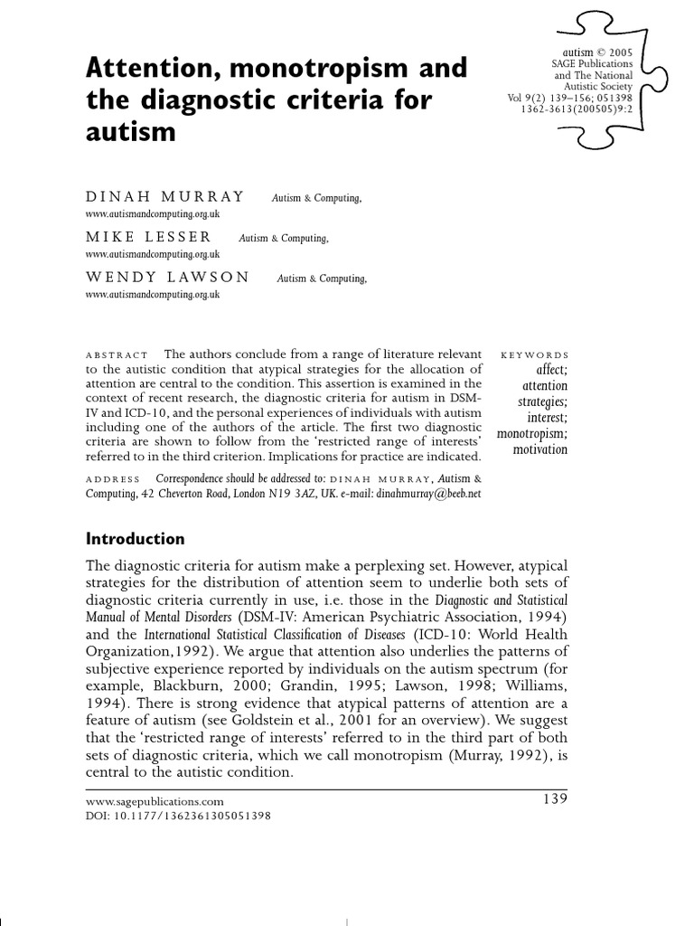 Attention, Monotropism and Diagnosis Criteria For Autism | Download ...