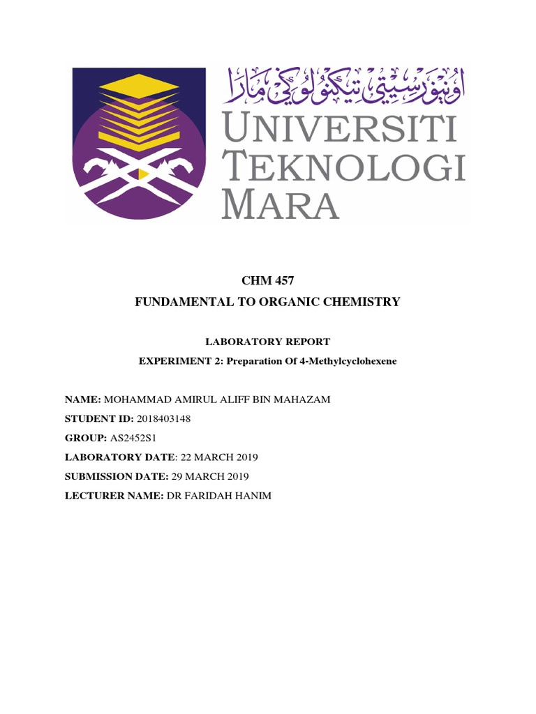 CHM 457 Exp 2 | PDF | Alkene | Chemical Reactions