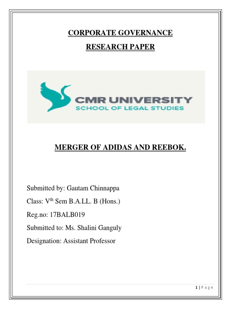 Reebok and Adidas Merger | PDF | Adidas | Mergers And Acquisitions