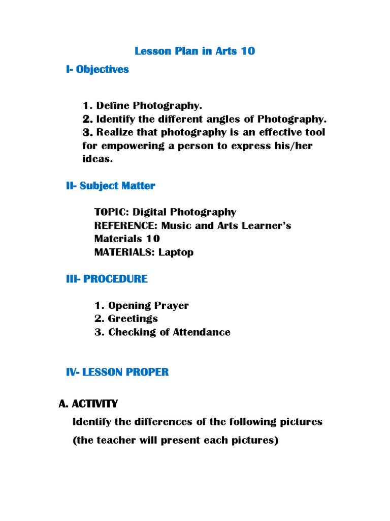 Digital Photography Lesson Plan | PDF