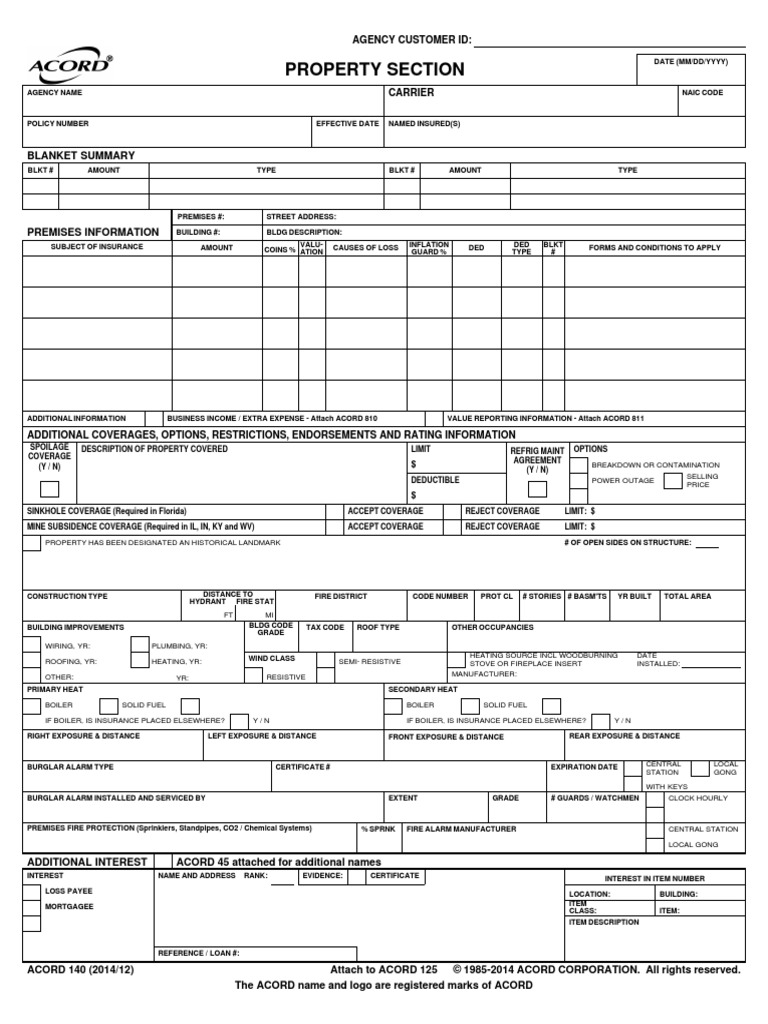 ACORD Form 140 - Commercial Property | PDF | Fraud | Making False ...