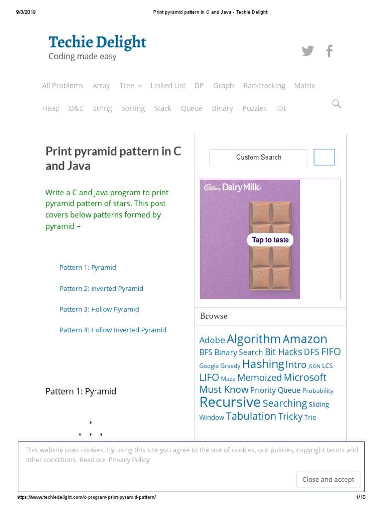 Print Pyramid Pattern in C and Java - Techie Delight | PDF | Internet ...