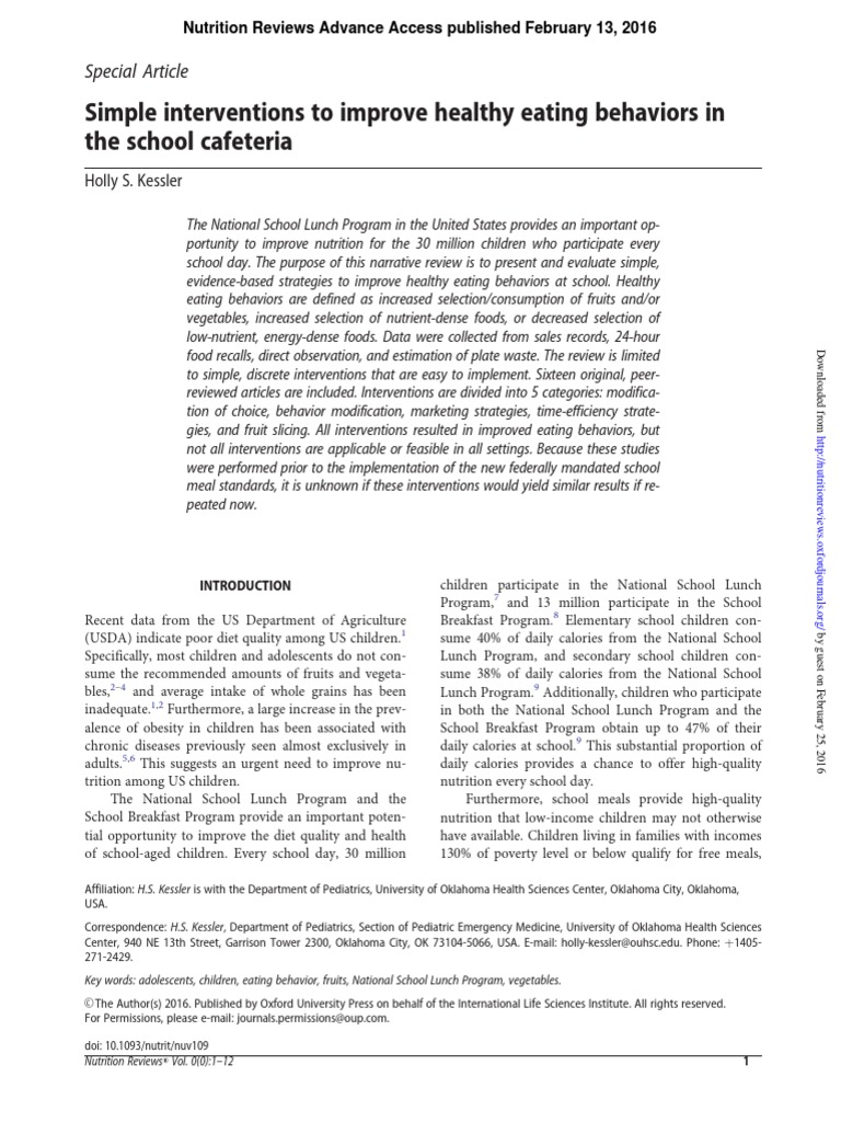 Simple Interventions To Improve Healthy Eating Behaviors in The School ...