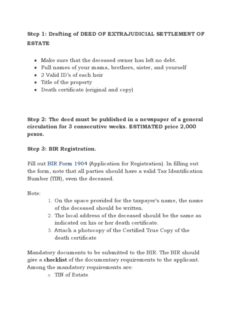 Checklist For Extrajudicial Estate | PDF