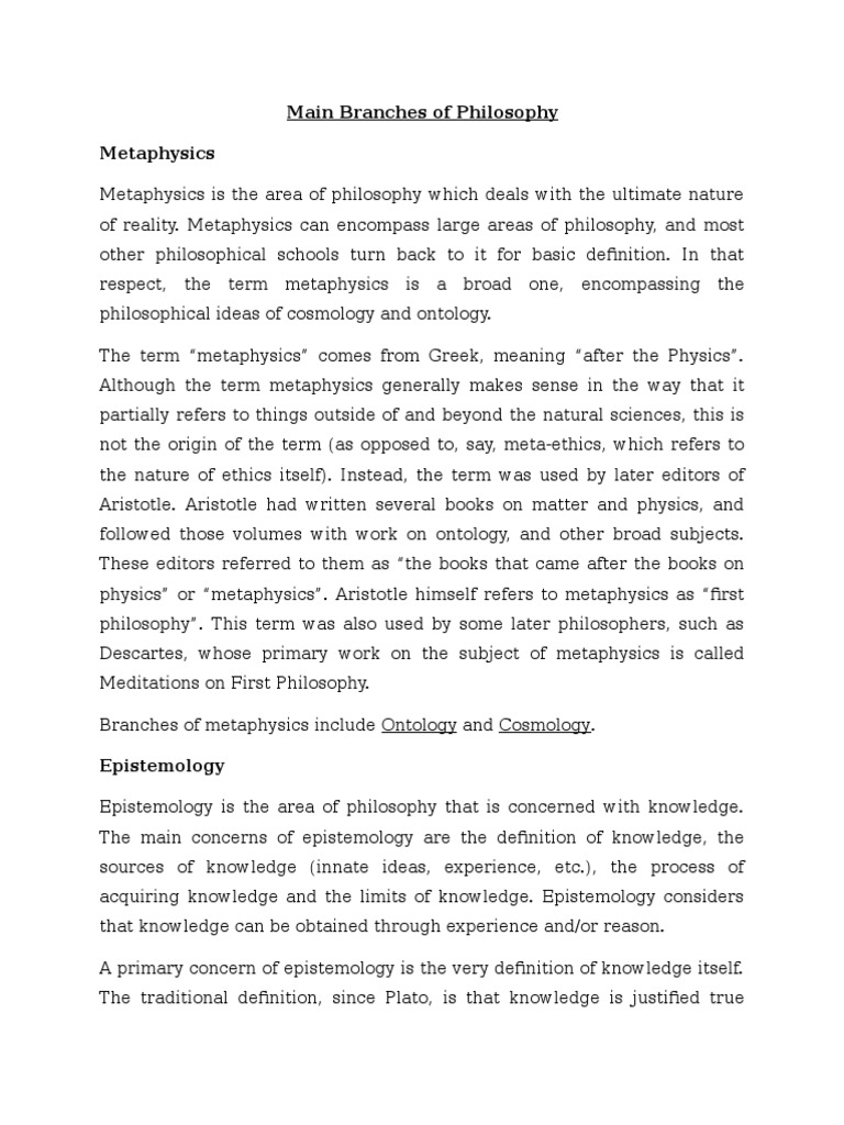Branches of Philosophy | PDF | Epistemology | Metaphysics