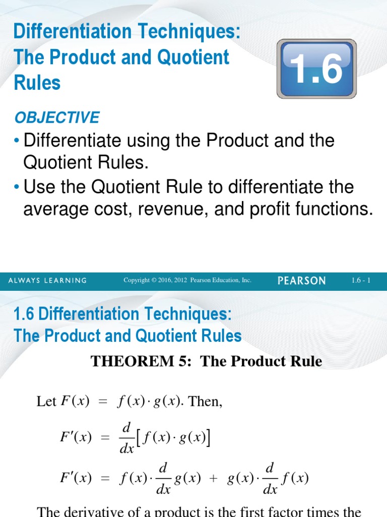 Differentiation Techniques: The Product and Quotient Rules | PDF ...