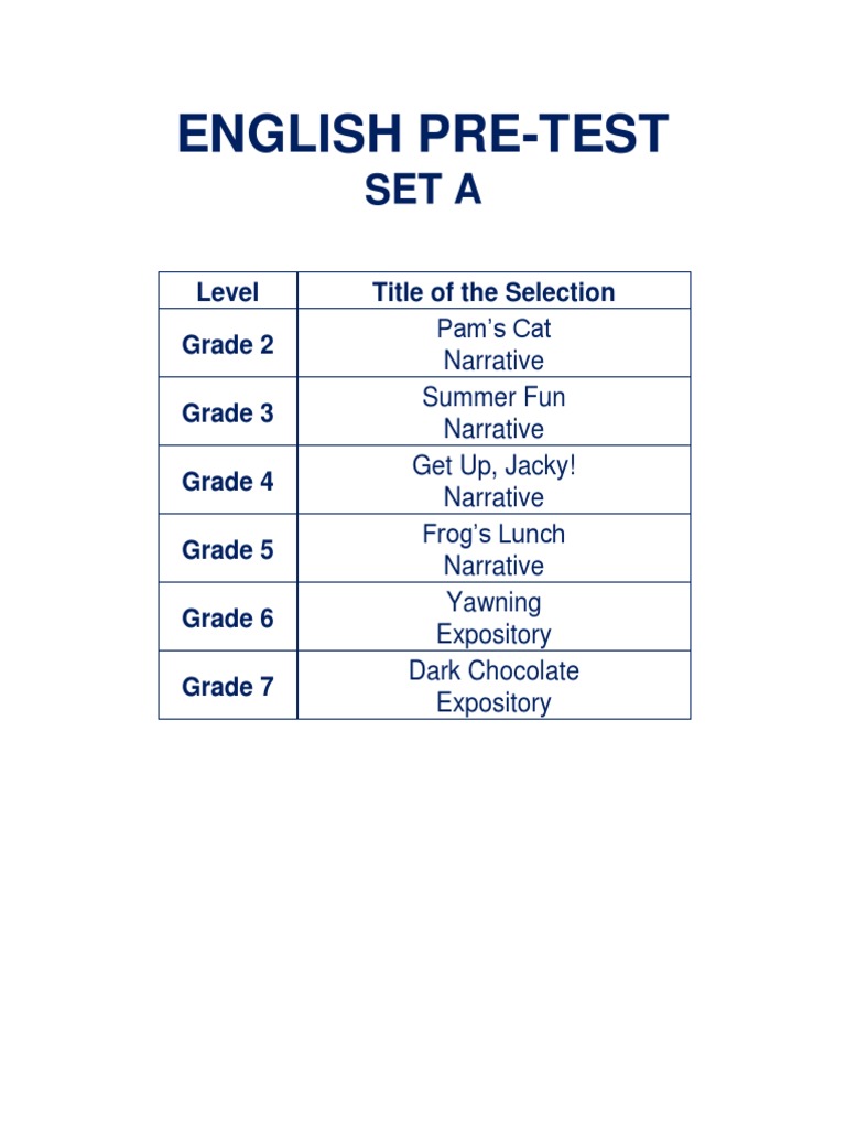 English Pre-Test: Set A | PDF | Breathing | Carbon