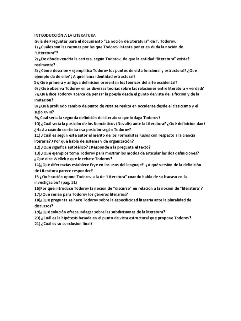 Análisis de "La noción de Literatura" de Todorov | PDF