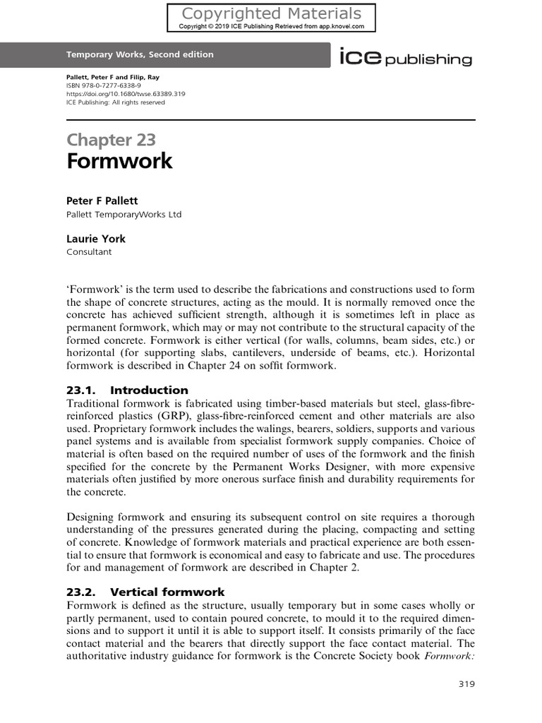 Formwork: Design, Materials, Specifications, Tolerances and Economy ...