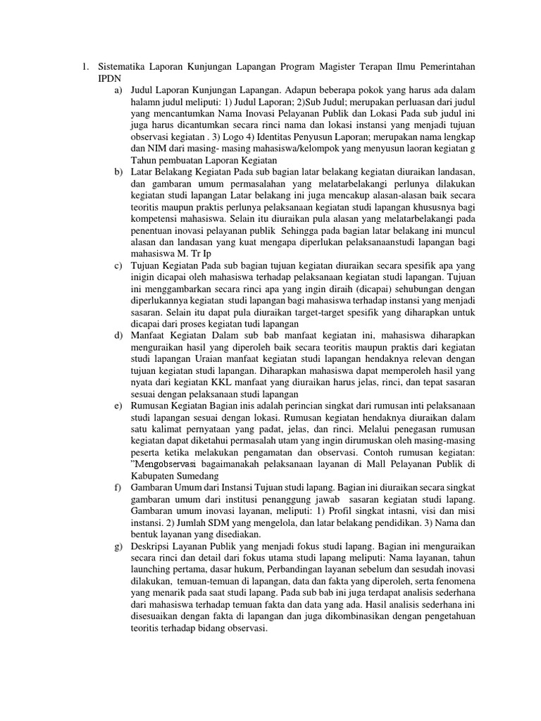 Sistematika Laporan Kunjungan Lapangan | PDF