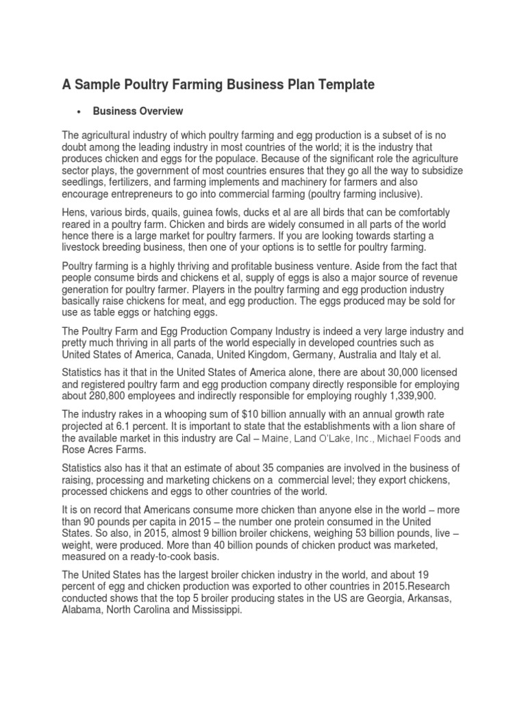 Poultry Farm Business Plan | PDF | Poultry Farming | Chicken