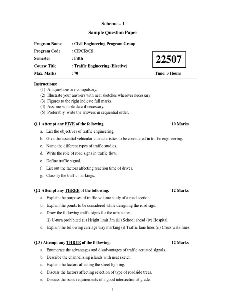 Traffic Engineering (Elective) Sample Question Paper (Msbte Study ...