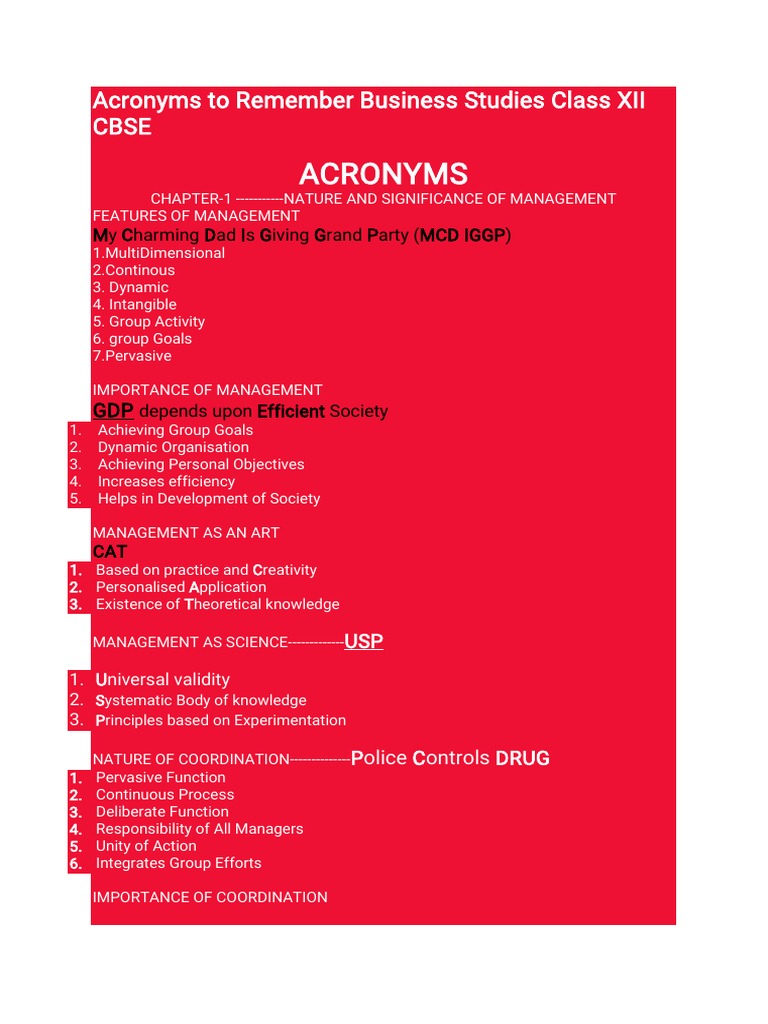 Acronyms For Complete Business Studies | PDF | Nature
