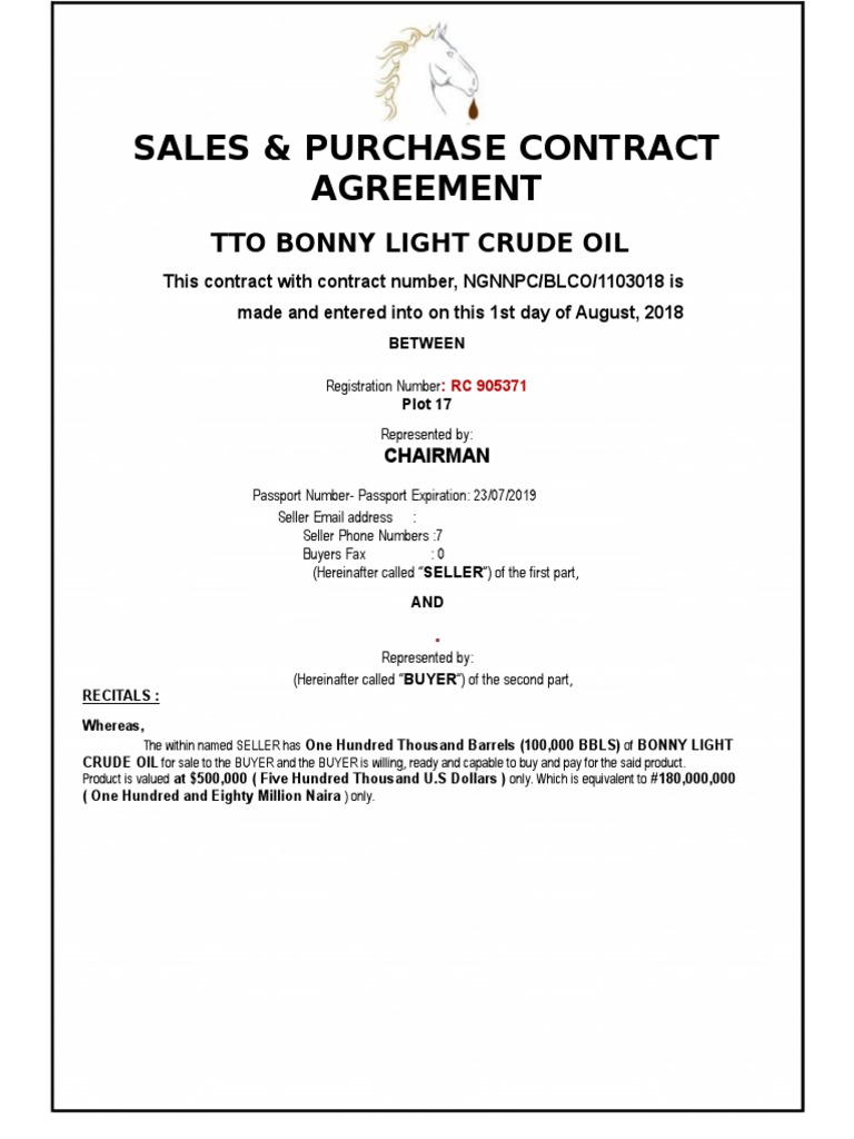 Bonny Light Crude Oil Sales Contract | PDF | Letter Of Credit ...