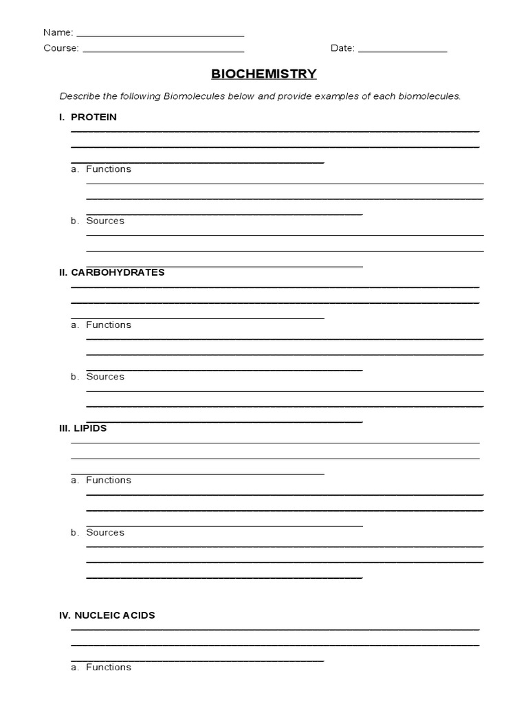 Activity Sheets-Biochemistry | PDF | Biomolecules | Biochemistry