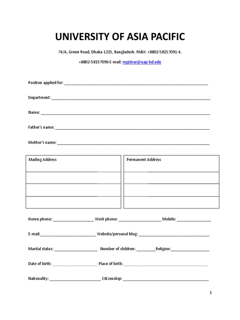 UAP Job Application Form | PDF | Vocational Education | Educational ...