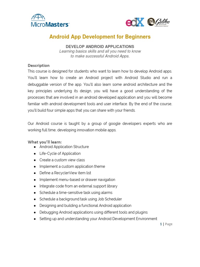 Android App Development Course | PDF | Android (Operating System) | Mobile App