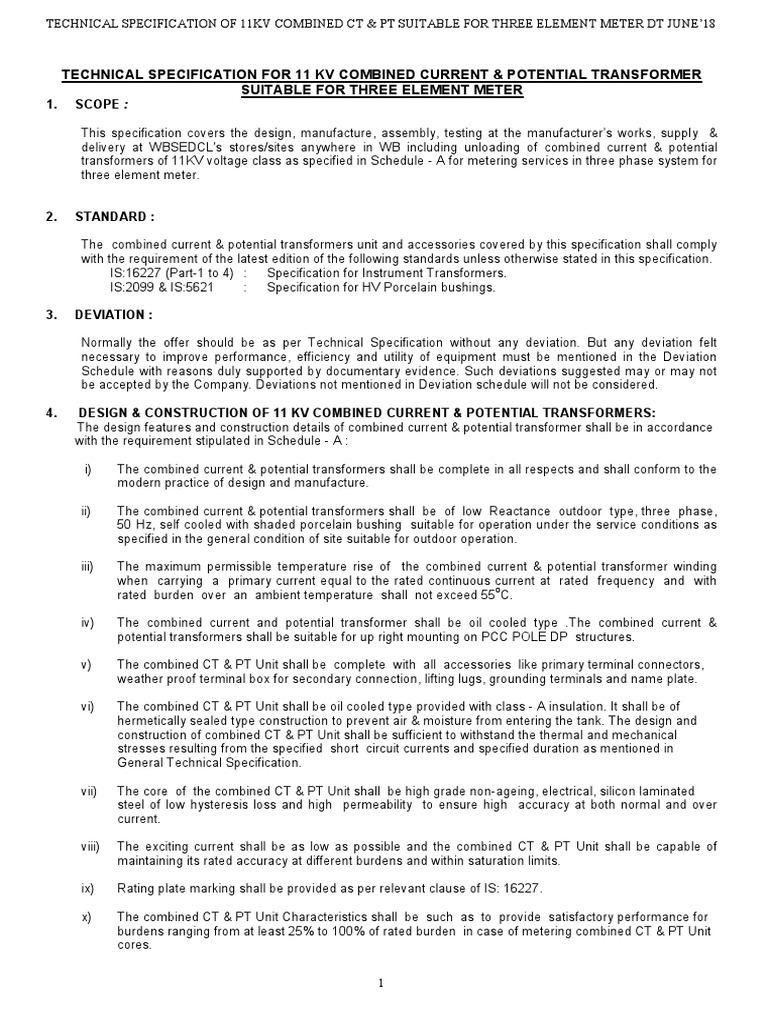 Combined CT PT Specification | Download Free PDF | Transformer | Electrical Equipment