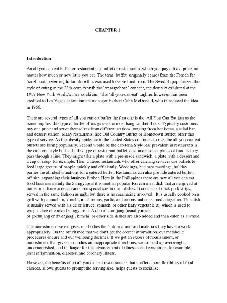 Chapter 1 (Thesis) | PDF | Buffet | Asian Cuisine