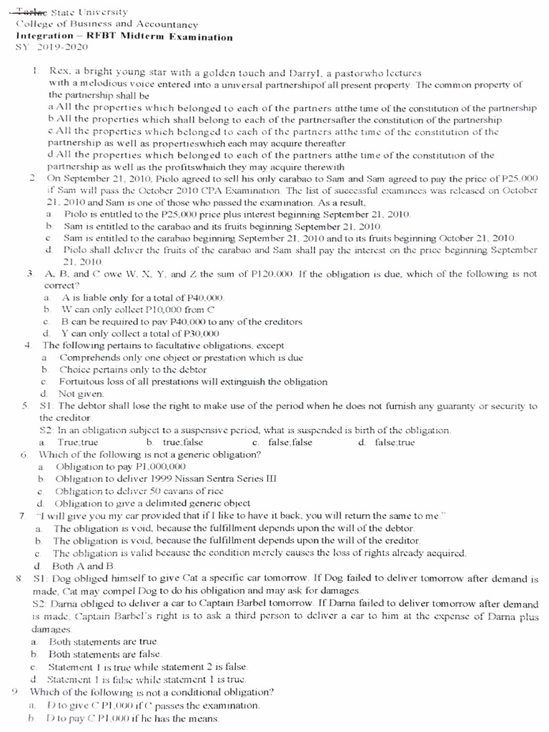 RFBT MCQ | PDF | Option (Finance) | Legal Concepts