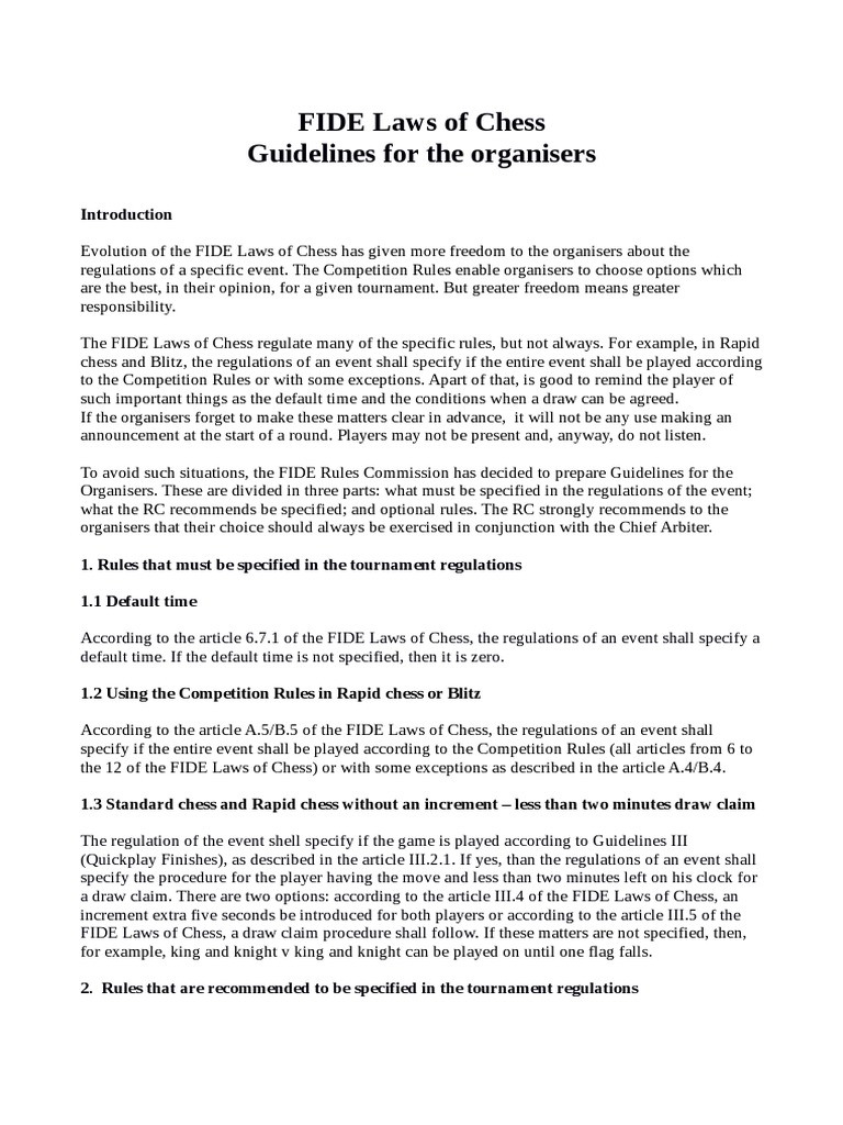 FIDE Laws of Chess Guidelines for Organisers | PDF | Chess | Abstract ...